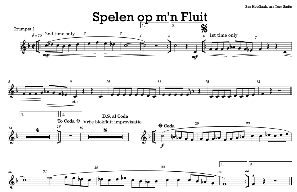 Spelen op m'n fluit (blokfluitlied van Bas Hoeflaak) - Bladmuziek voor ...